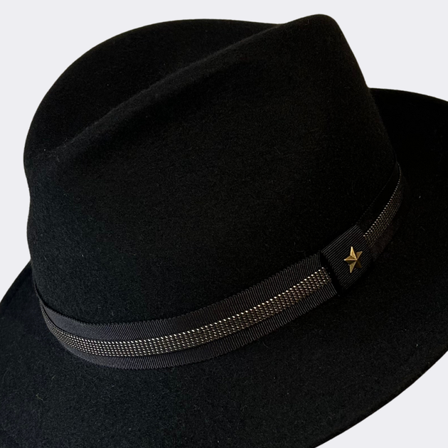 SALE | Jackson Trilby - Black and Gold Band – Jess Collett Milliner