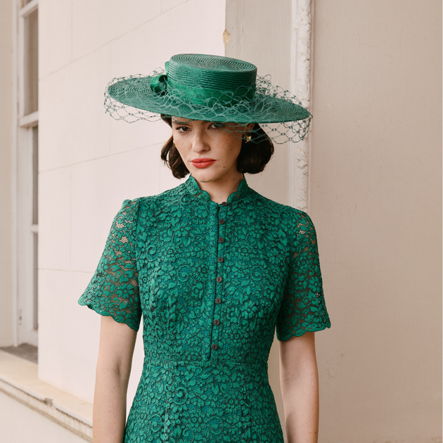 JCM x Cefinn: Alice Boater - Emerald – Jess Collett Milliner