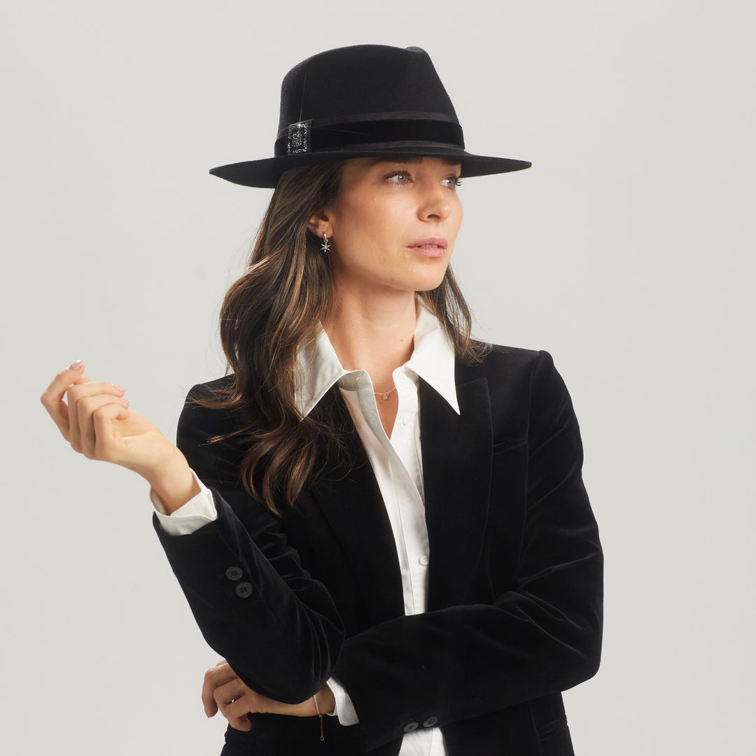 Golborne Trilby - Black Cosmic Crest – Jess Collett Milliner