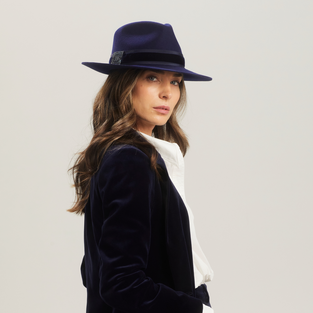 Golborne Trilby - Navy Cosmic Crest – Jess Collett Milliner
