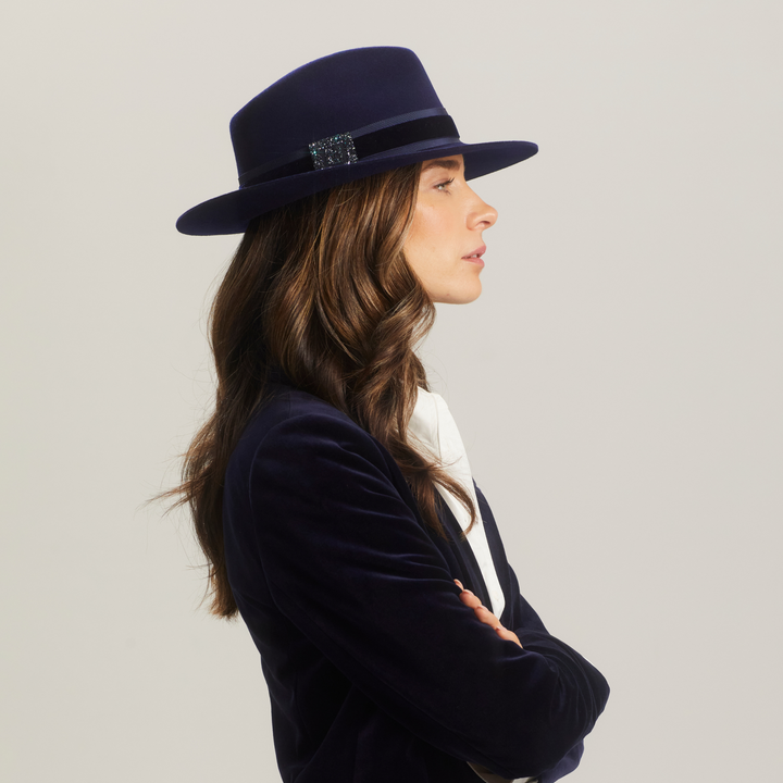 Golborne Trilby - Navy Cosmic Crest – Jess Collett Milliner