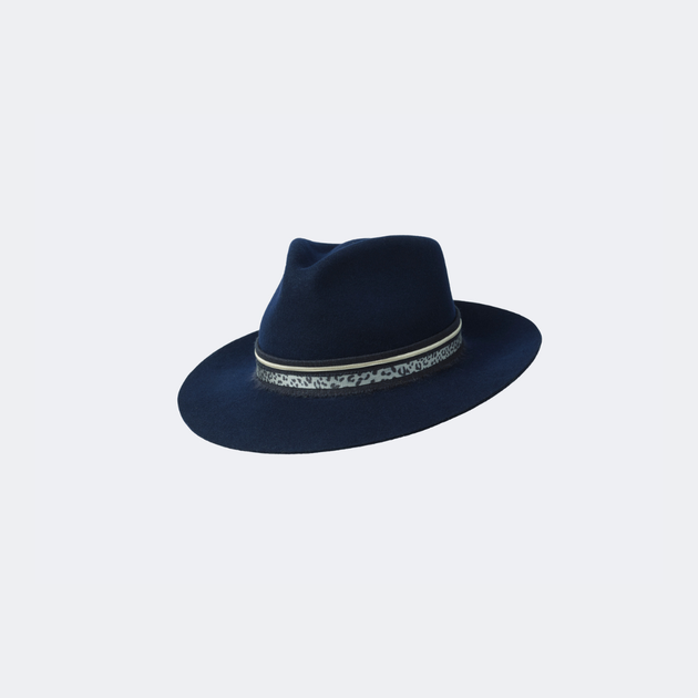 Golborne Trilby - Navy 'Yankee' with Feather – Jess Collett Milliner