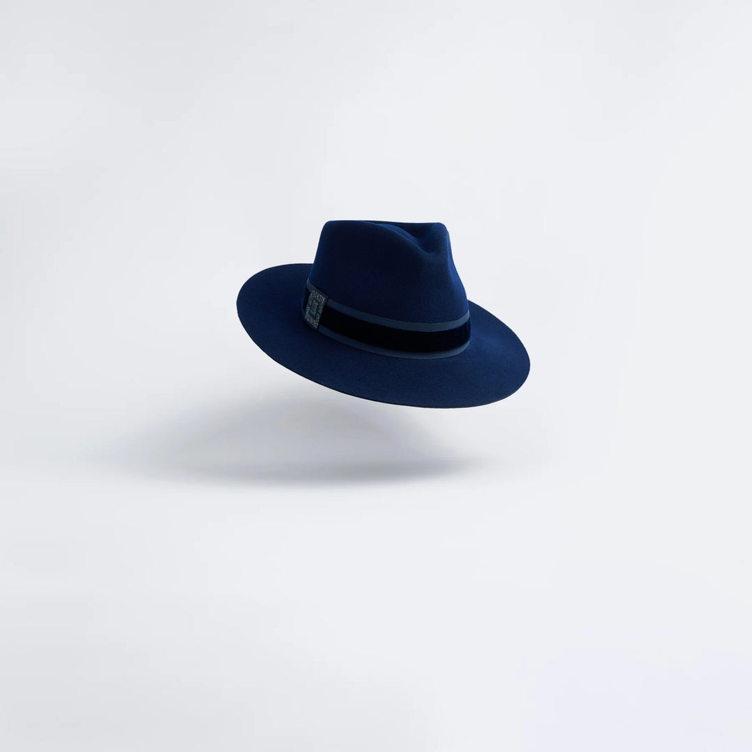 Golborne Trilby - Navy Cosmic Crest – Jess Collett Milliner